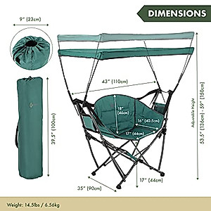 ARROWHEAD OUTDOOR Portable Folding Swinging Hammock Camping Chair, Removable Canopy, Perfect for Stargazing, Cup Holder, Storage Pouch, Carrying Bag Included, Supports up to 300lbs, USA-Based Support