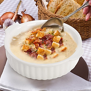 Mezchi 6 Pack Porcelain Ramekins with Handles, 14 Oz Ceramic Creme Brulee Souffle Baking Dishes Bowl, French Onion Soup Bowls for Ramen, Stew, Lava Cakes, Dishwasher, Oven, Microwave Safe, White