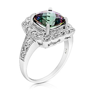 VIR JEWELS 2 cttw Mystic Topaz Ring .925 Sterling Silver with Rhodium Cushion Cut 7 MM Size 7