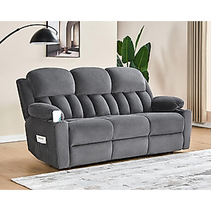 VanAcc Recliner Couch, 3 Seater Sofa Recliner with Cup Holders for Living Room- 85 inch Comfy Couch with Dual Wingback Recliner, Grey Oversized Recliner