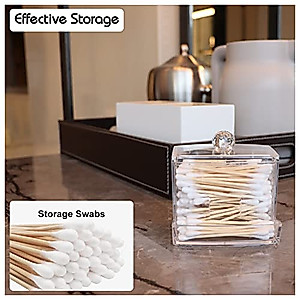 Qihomy Square Cotton Swab Storage Container - Transparent Apothecary Jars With Lids Unbreakable Cotton Ball Qtip Holder With 2 Types Take Out Ways Bathroom Canisters Jars