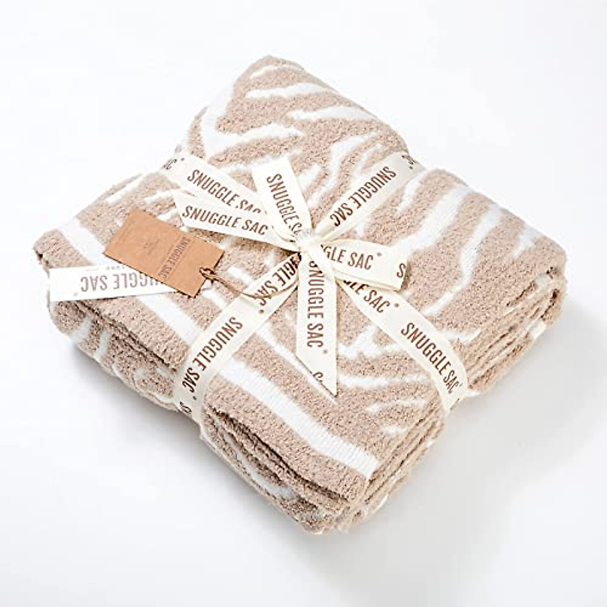 Snuggle Sac Beige Throw Blanket Reversible Zebra Print Knitted Textured Throw Blanket Farmhouse Soft Cozy Warm Couch Blanket, 50"x60"