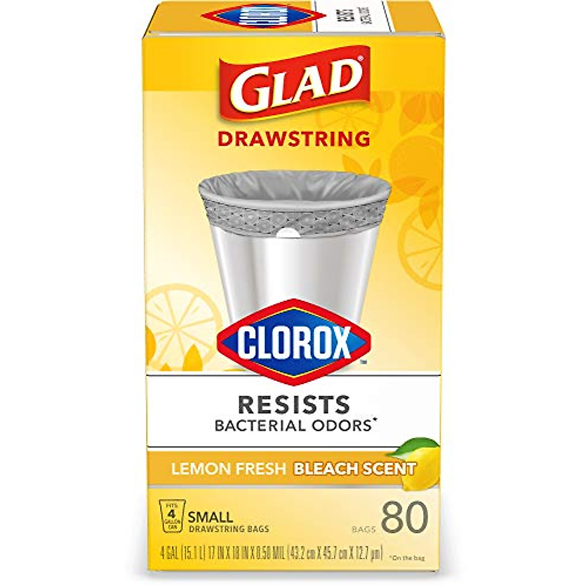 GLAD Small Kitchen Trash Bags, - 4 Gallon Trash Bag for Kitchen, Lemon Fresh Bleach Scent, Odor Eliminator, Leak Protection, 80 Count