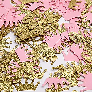 Glitter Crown Confetti Pink and Gold One Table Scatter for Princess Girl First Birthday,Baby Shower Party Decorations