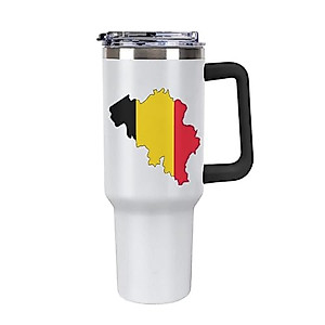 Belgian Map Flag 40oz Water Bottle Double Wall Insulated Tumbler with Handle Leakproof Travel Mug Black-style