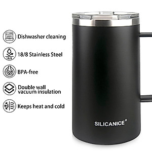 SILICANICE 24 oz stainless steel thermal coffee mug, double-layer insulation, easy to hold and clean, suitable for coffee, cola, protein powder, beer, car water cup
