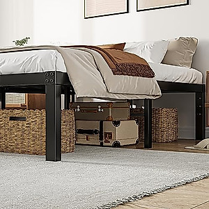 LIJQCI California King Size Bed Frame 16" High Heavy Duty Steel Slat Metal Platform Noise Free Anti-Slip Support 16 Inch Under-Bed Maximum Storage Mattress Foundation