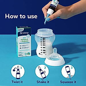 Biostime Baby Vitamin D Drops for Infants, Newborns, Toddlers | Colic Calm Probiotic | Helps Reduce Crying Time | Baby Vitamin D for Strong Bones - 1 Billion CFU Probiotic - 400 IU (10MG) - 32 SVGs