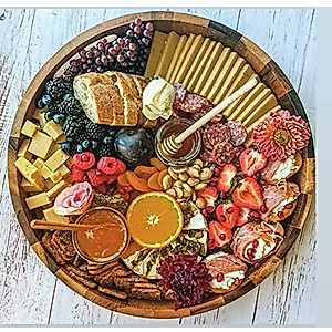 Kalmar Home Round Serving Tray | Charcuterie Board | Acacia Wood | Environmentally Friendly | 13 in
