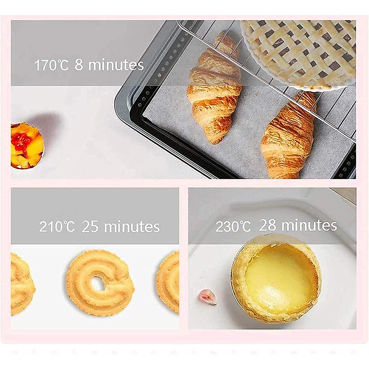 Tabletop Electric Oven 11L Mini Oven Adjustable Temperature 60-230 ℃ and 30 Minutes Timer Multifunctional Household Baking Electric Oven