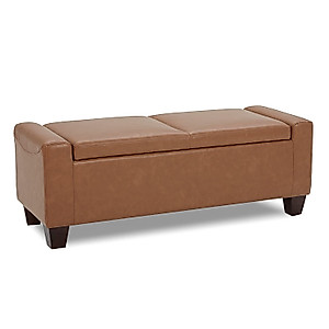 CHITA Storage Ottoman Bench, 51 Inch Long Large Oversized Ottoman Bed for Bedroom Living Room Hallway, Faux Leather in Saddle Brown
