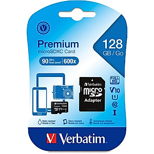 Verbatim 128GB Premium microSDXC Memory Card with Adapter, UHS-I Class 10