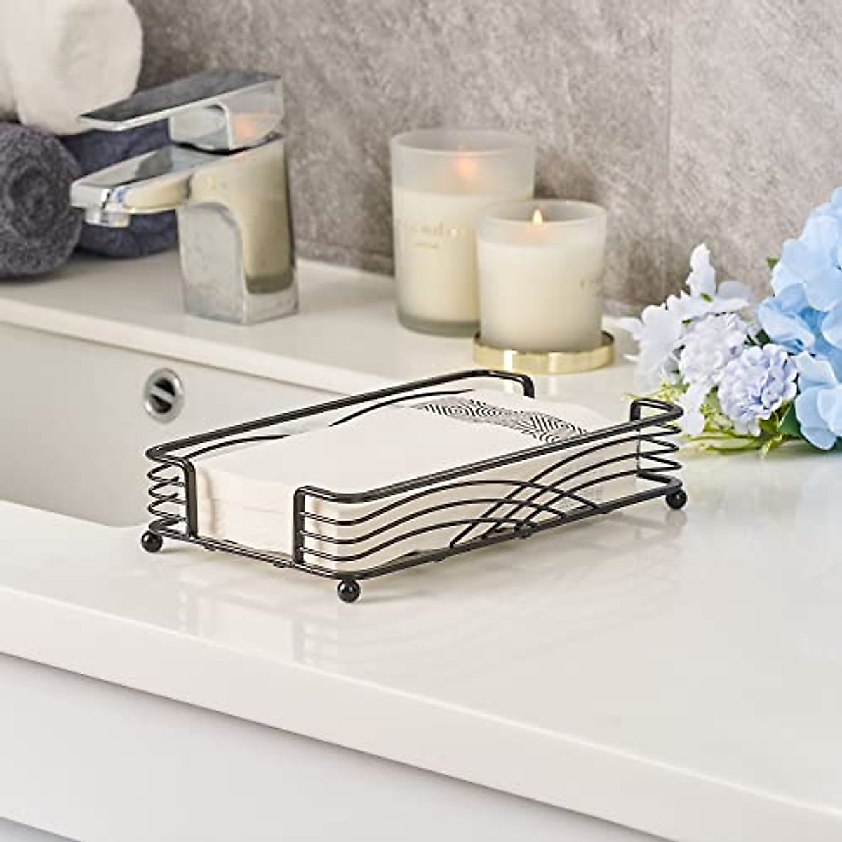 LEVIMETREE Guest Towel Napkin Holder – Cast Iron Black Napkin Holder for Table – Versatile and Modern Bathroom Napkins Guest Disposable – Premium Paper Hand Towels Kitchen Caddy