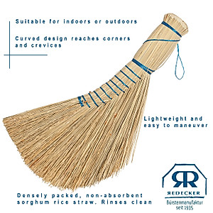 REDECKER Whisk Brush, Dutch-Style, Set of 2, 12-1/2 inches, Sturdy Hand Brush for Indoor and Outdoor Use, Stiff Bristle Design Easily Cleans Floor and Car Mats - Whisk Brushes - Stiff Whisk Broom