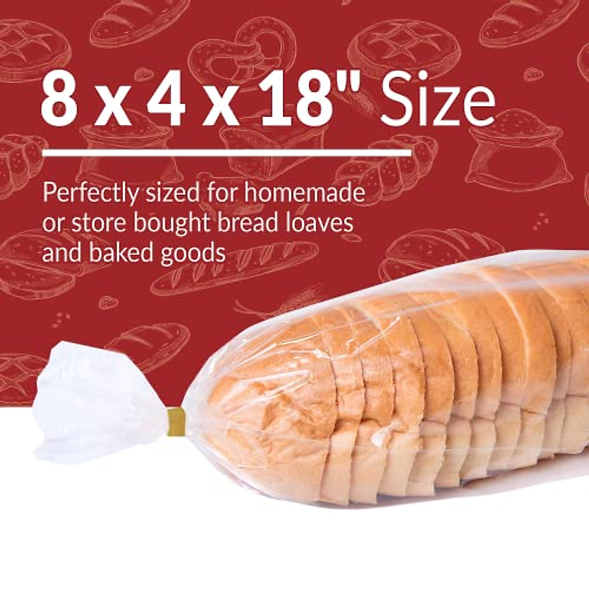 Reli. Bread Bags with Ties | 8 x 4 x 18" | 250 Pack (250 Twist Ties) | Bulk Bread Bags for Homemade Bread | Plastic Bread Bags for Bakery | Bread Loaf Packing Bags | Clear, Large