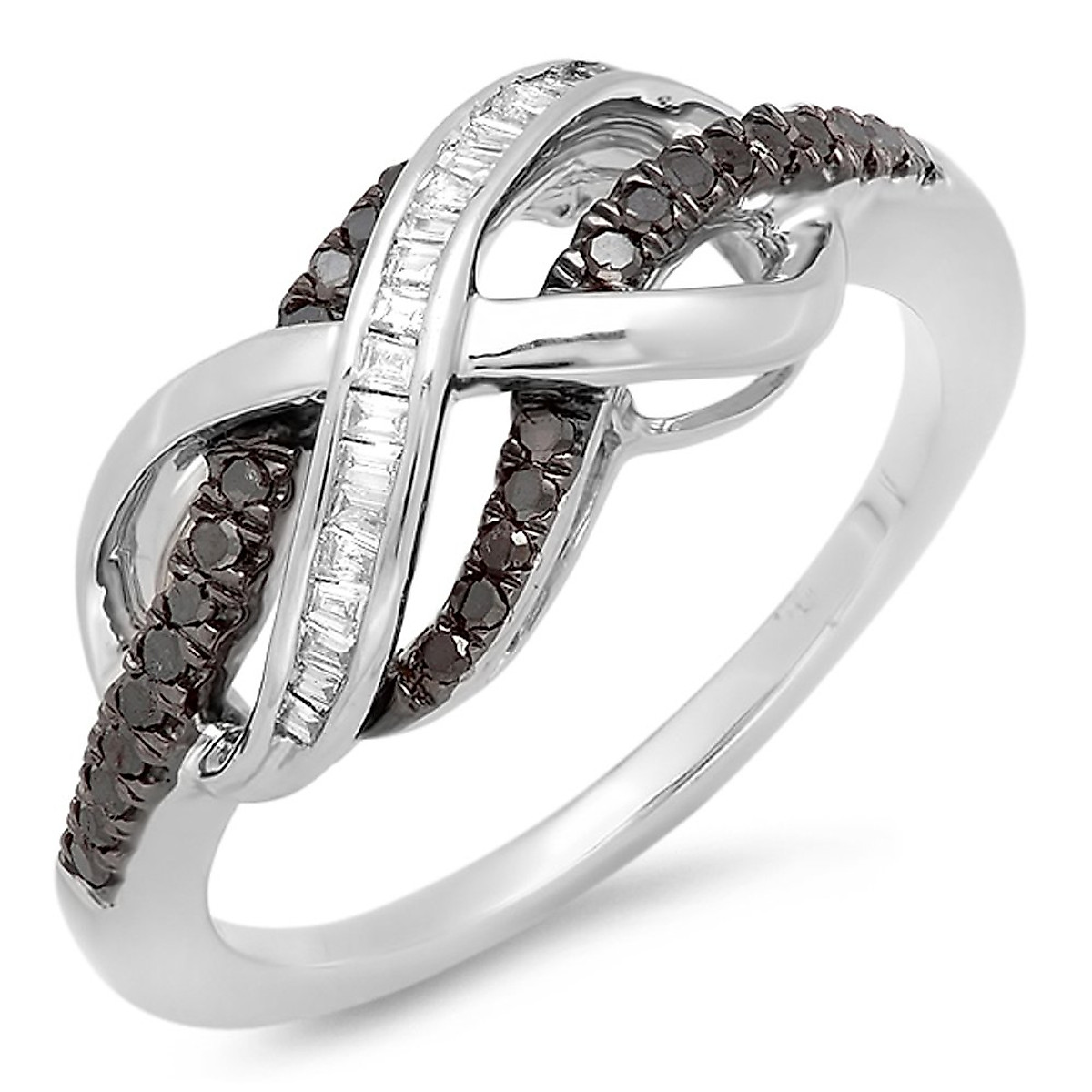 Dazzlingrock Collection 0.25 Carat (ctw) Sterling Silver Black & White Diamond Ladies Infinity Wedding Ring 1/4 CT, Size 9.5