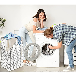 HIYAGON 75L Freestanding Laundry Basket,Large Collapsible Tall Clothes Laundry Hamper with Handles,Waterproof Toy Storage Bin for Home,Office,Closet(2 Pack Black and white check)