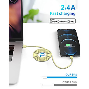 4 Pack [Apple MFi Certified] Apple Charging Cables 6ft, iPhone Chargers Lightning Cable 6 Foot, Fast iPhone Charging Cord for iPhone 14/14Pro/13/13Pro/12/11/11Pro/11Max/ X/XS/XR/XS Max/8, ipad(Yellow)