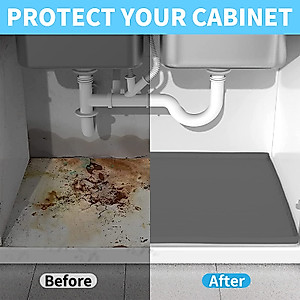 Under Sink Mat Waterproof, 34''x22'' Silicone Under Sink Liner, Durable Cabinet Protector Mats With Drain Hole, Kitchen Bathroom Under Sink Liner Drip Tray for Water Drips, Leaks, Spills (Grey)