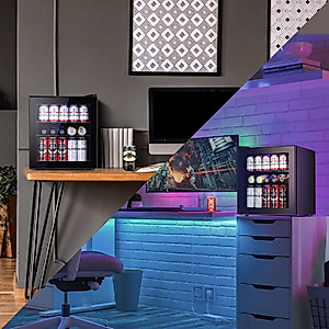 Havato Mini Fridge-80Can Beverage Refrigerator Soda or Beer, Independent Transparent Glass Small Drink Dispenser For Home and Bar, Beverage Refrigerator Electronic Temperature Control,2.4cu.Ft,Black