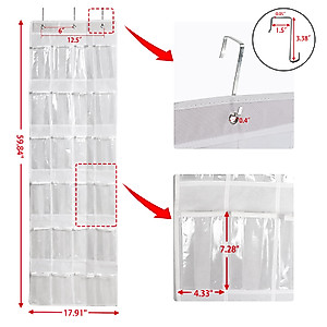 Over The Cabinet Door Organizer with 24 Clear Pockets, 60x18 inch Behind The Pantry Door Storage Organizer, Back of Bathroom Door Storage Organizer, White