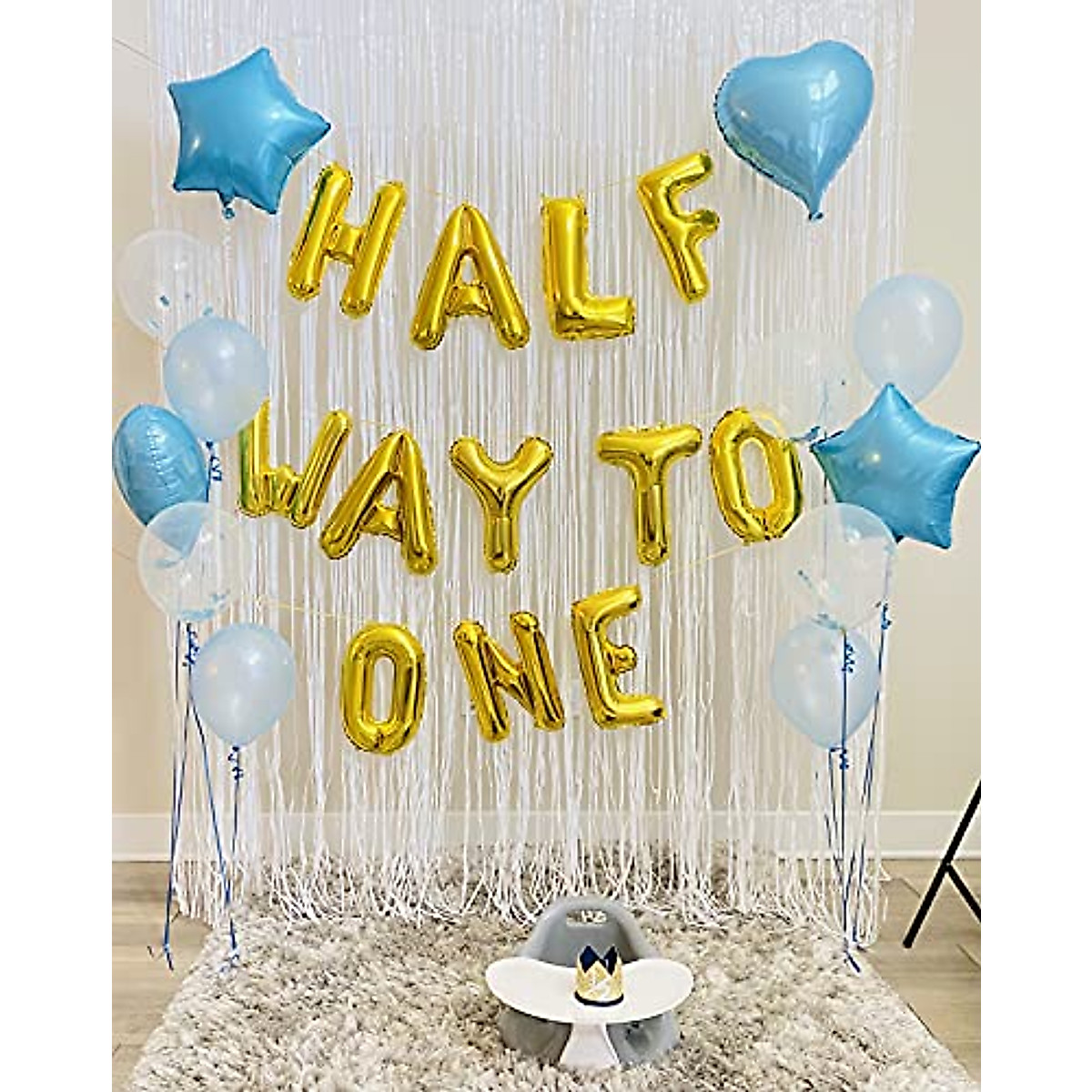 JeVenis 15 PCS Half Way To One Balloons 1/2 Birthday Decorations Half Way To One Birthday Party for Boy Blue Balloons