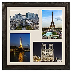 WOOD SIDE ORBIS Rustic Wooden Square Collage Photo Frame 12x12 – Display Four (4) 4x6 inch Pictures with Mat for Wall Hanging, Charcoal