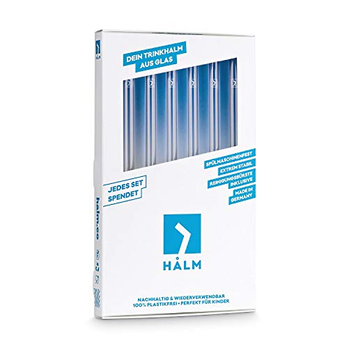 HALM Glass Straws - Climate Change Edition - 6 Reusable Drinking Straws With Engraved Icons 20cm (8 in) - World, Sun, Environment, Sustainability - Made in Germany - Dishwasher Safe - Eco-Friendly