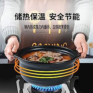 Casserole Clay Pot Heat-resistant Premium Ceramic Bowls Lid Cooking Soup Black White (Black 66oz)