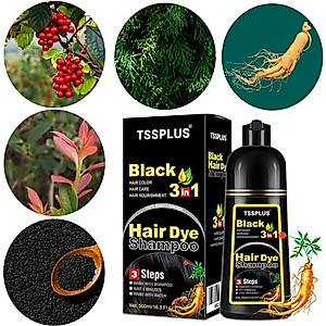 TSSPLUS Professional Black Herbal Hair Color Shampoo - Instant Gray Hair Coverage