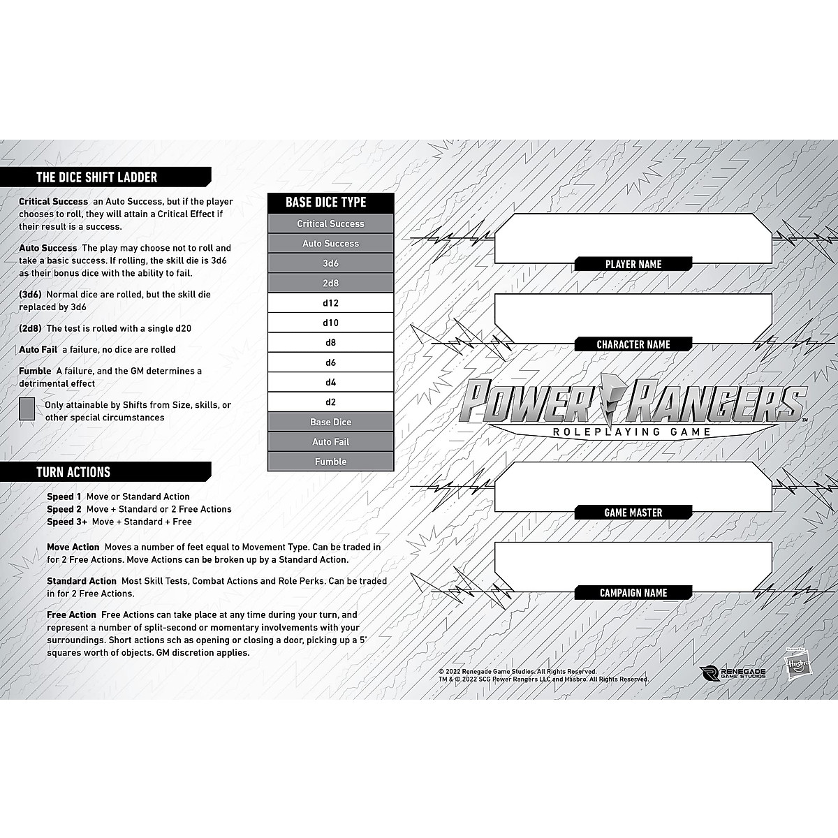 Renegade Game Studios Power Rangers Roleplaying Game Expanded Character Sheet Journal, Customize and Develop Characters