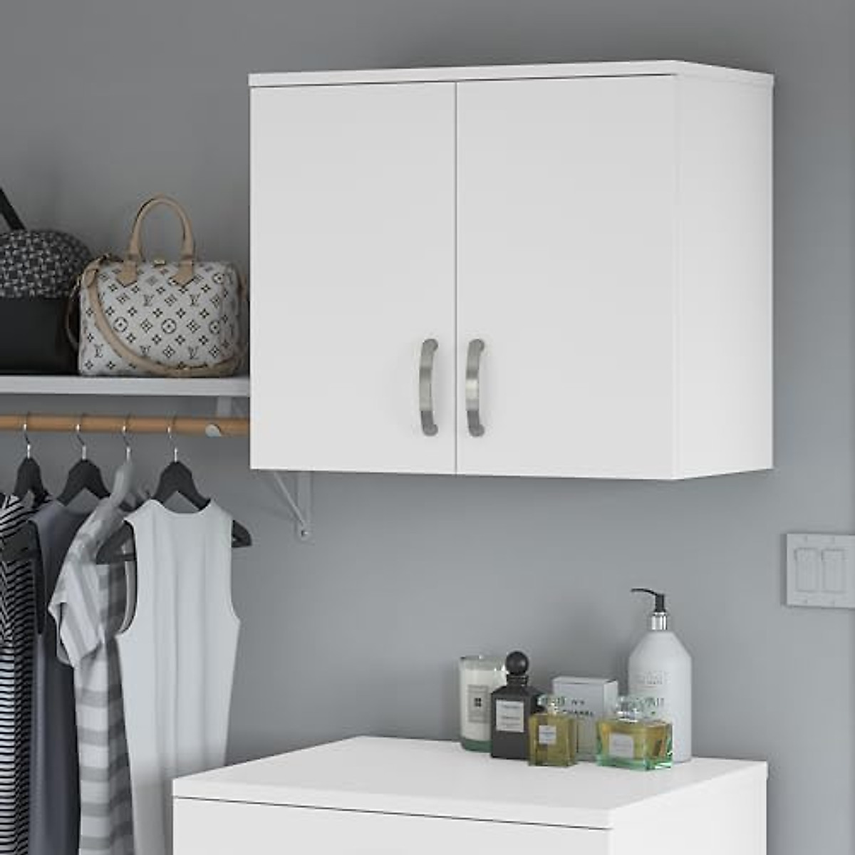 Bush Business Furniture Universal Closet Wall Cabinet with Doors and Shelves, White