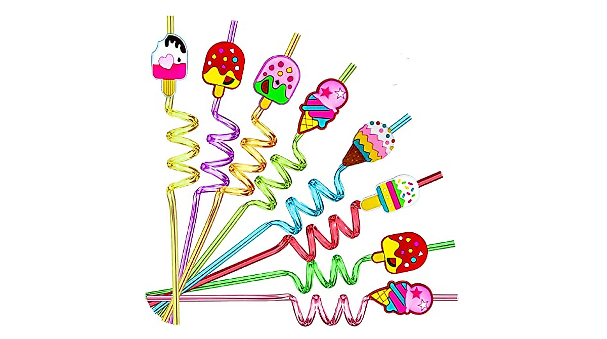 24 Reusable Crazy Shapes Ice Cream Straws for Parties | GREAWOD
