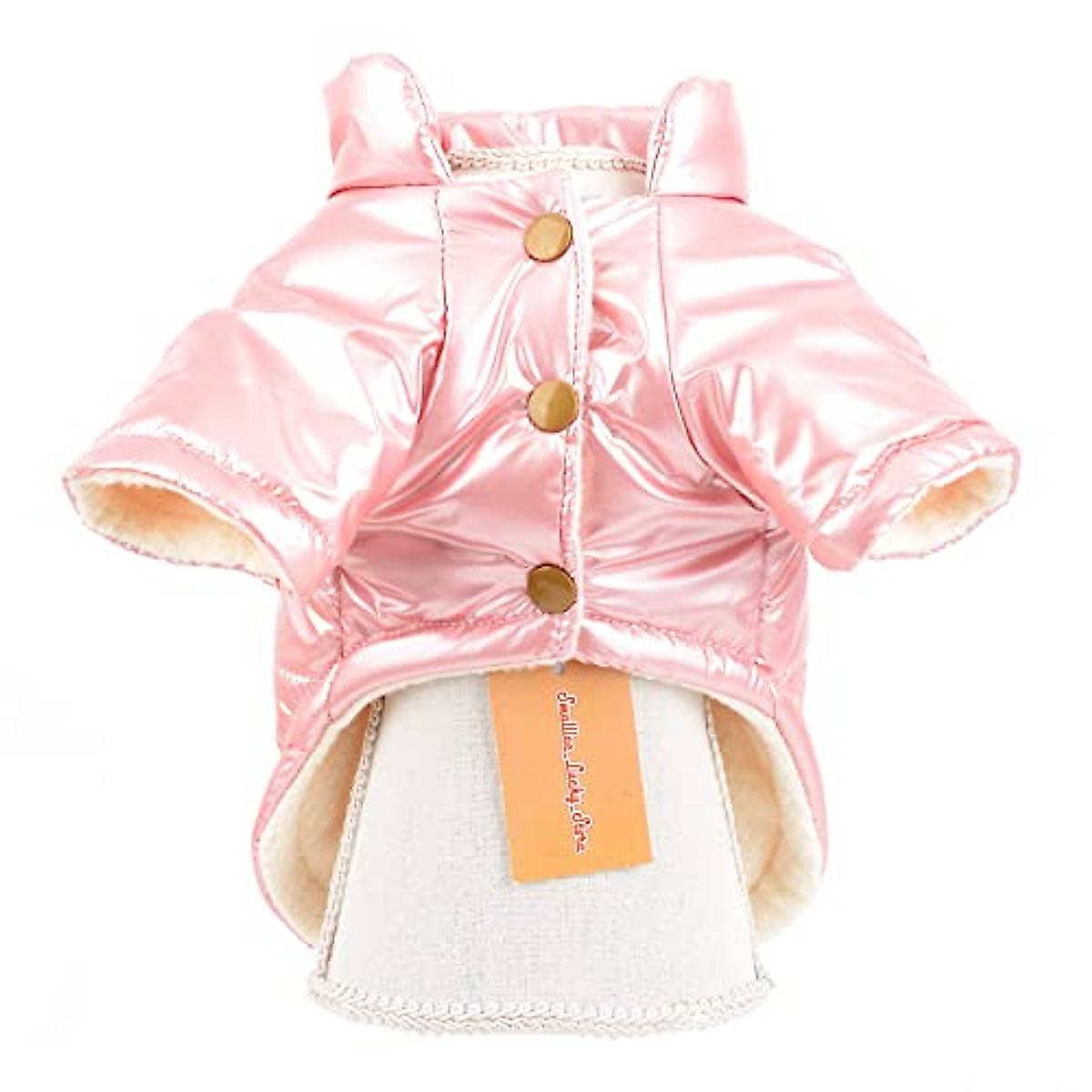 SMALLLEE_LUCKY_STORE Pet Metallic Padded Puffer Jacket Winter Snow Coat Fleece Lined with D-Ring for Small Dog Cat Boys Girls Puppy Chihuahua Yorkie Warm Cold Weather Clothes,Pink,S
