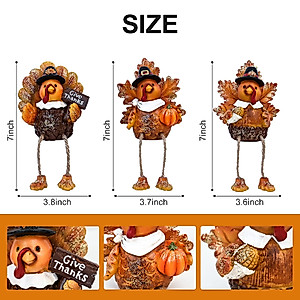 ALLADINBOX Thanksgiving Turkey Tabletop Centerpieces 3 Pcs Resin Pilgrim Turkey Figurines Thanksgiving Decorative Shelf Sitters with Dangling Legs, Harvest Fall Decor Home Kitchen Autumn Displays