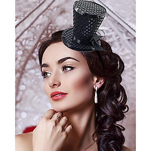 Black Mini Top Hat Headband Fascinator Tea Party Headpiece for Women Lady Gril 1920s Gatsby Party Halloween Christmas Costume Accessory
