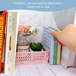 5-Pack Pastel Crates for Desk Organizers , Mini Plastic Baskets for Office Organization, Collapsible Crate Stacking Folding Storage Baskets for Home Kitchen Bedroom Bathroom Office (5.9" x 3.8"）