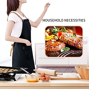 LOYGLIF Apron for Women with Adjustable Straps and Pockets, Canvas Cotton Cooking Kitchen Chef Hairstylist Bib Aprons, Black