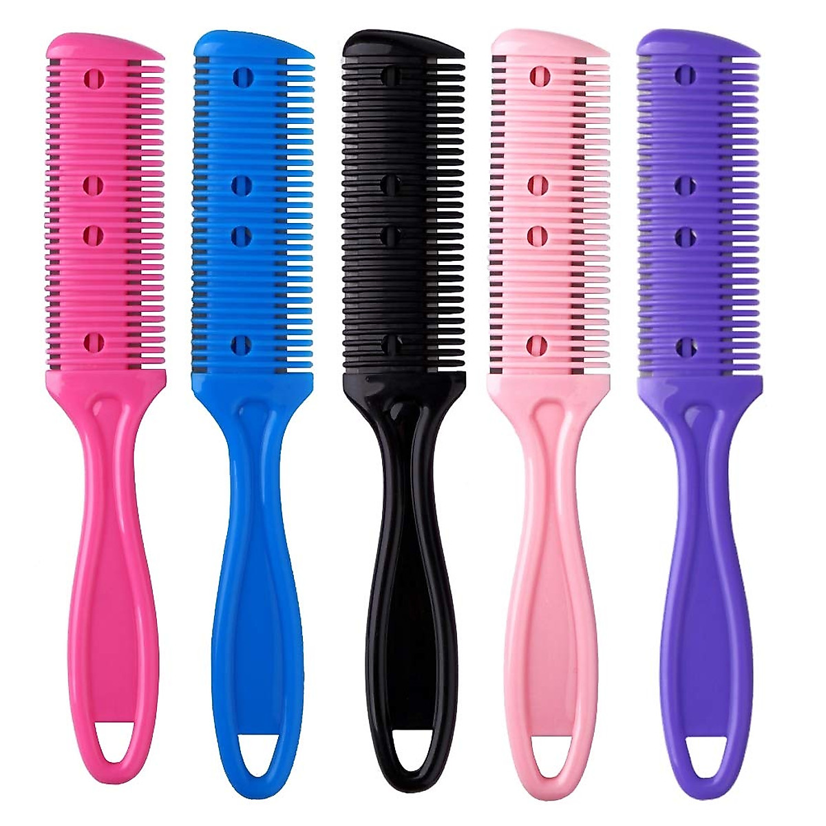 5Pcs Professional Trimmer Razor Dual Side Scissors for Hair Thinning, Slim Haircuts & Barber Grooming - Comb, Brush, Double Edge Blade in 5 Colors