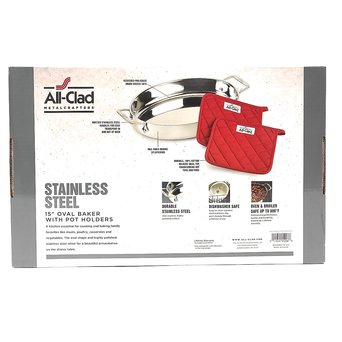 All-Clad Stainless Steel 15" Oval Baker with Pot Holders