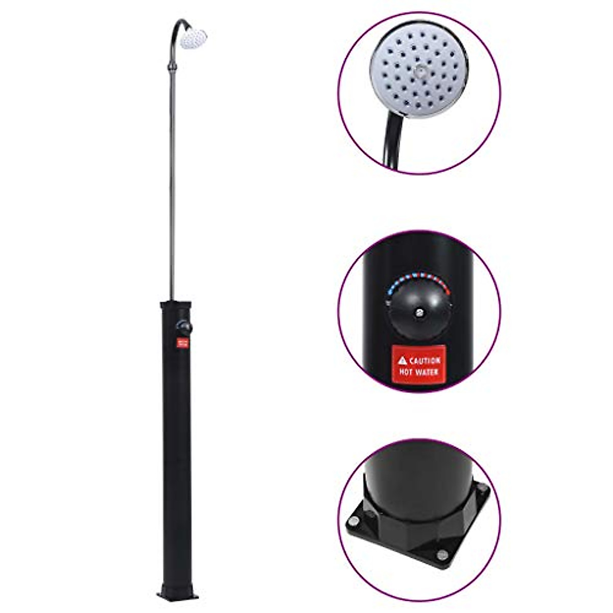 vidaXL Garden Solar Shower,Stand Portable Mobile Wooden Garden Shower Camping Water Pressure Shower for Backyard Pool Outdoor Swimming,Black 84,6" 2,1 gal