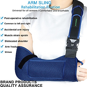 KONSEDIK Arm Shoulder Sling,Breathable Medical Sling with Shoulder Pad,support for Women and Men Rotator Cuff Injury,Left or Right Arm,Elbow,Clavicle Fracture Post-Surgery(Blue, Medium)