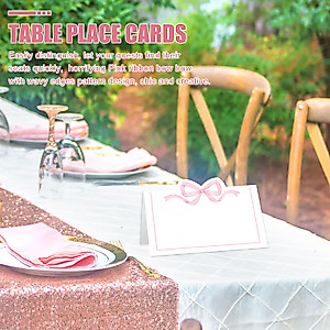 Whaline 100Pcs Pink Bow Place Cards 2 x 3.5 Inch Cute Bow Knot Tent Name Cards Blank Seat Assignment Label Cards for Coquette Birthday Party Table Setting Supplies