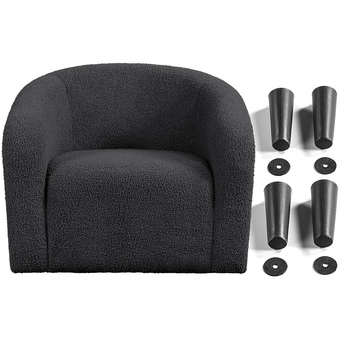 Yaheetech Accent Chairs Set of 2, Furry Living Room Chairs, Sherpa Barrel Chairs with Cozy Soft Padded, Boucle Fabric Armchais for Living Room Bedroom Reception Room Office, Dark Gray