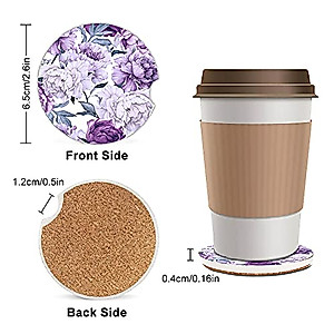 Purple Floral Cup Holders Car Coasters Set for Women Girl,Pretty Design Keep Cup Holders Clean and Dry,Drink Cup Car Holder Coasters with A Finger Notch 2.56" Pack of 2
