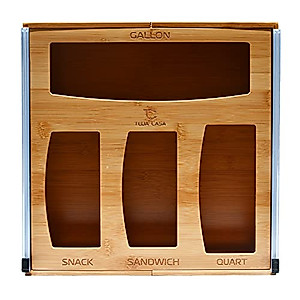 Expandable Bamboo Ziplock Bag Organizer, Drawer Organizer, Slide Cutters for Aluminum Foil and Plastic Wrap, Sandwich and Freezer Bags