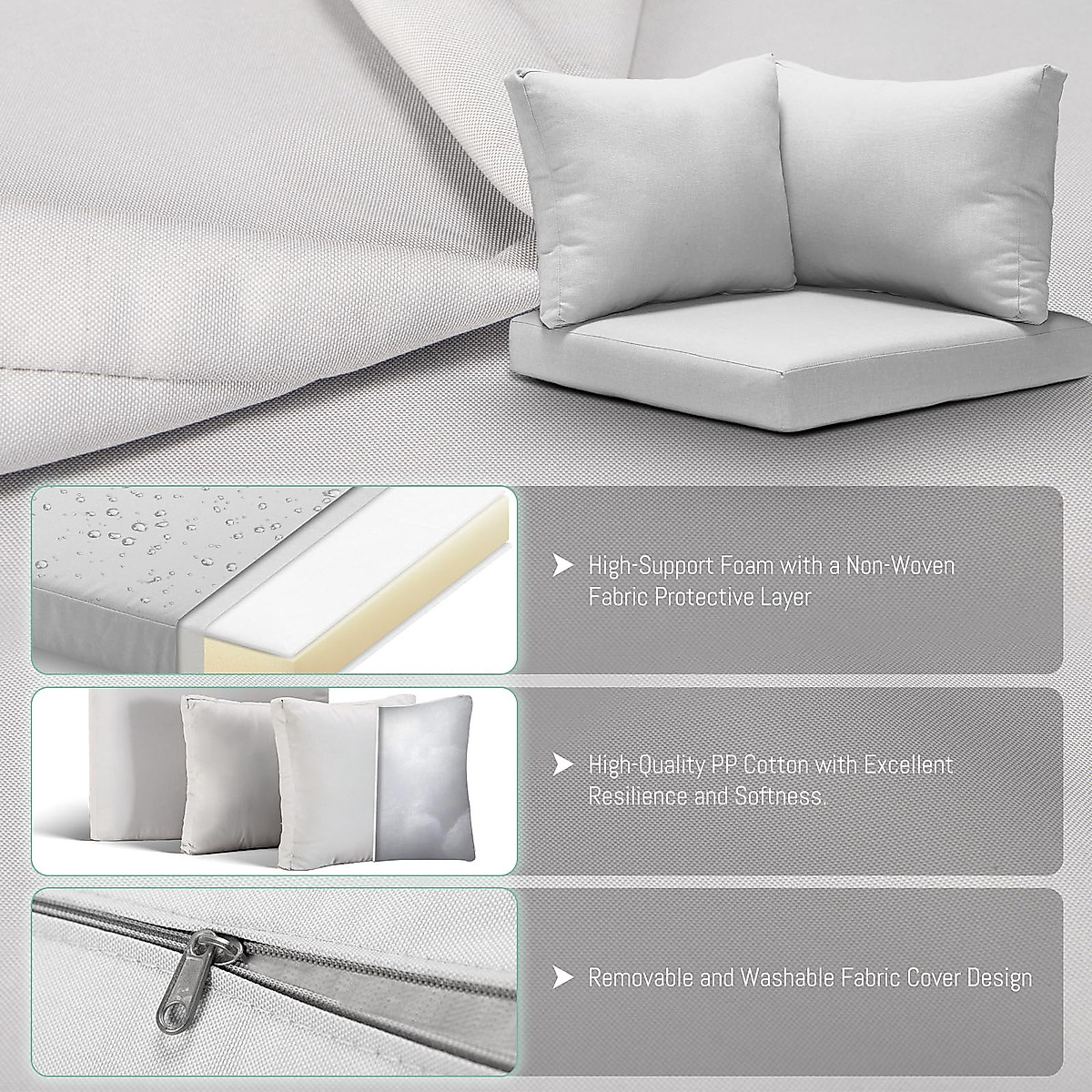 RADIATA PE Wicker Patio Furniture Set Sectional High Back Large Size Sofa Sets with Propane Fire Pit Table 55000 BTU Balcony Rattan Lounge Conversation Sets for Outdoor (7 Pieces,Light Gray)