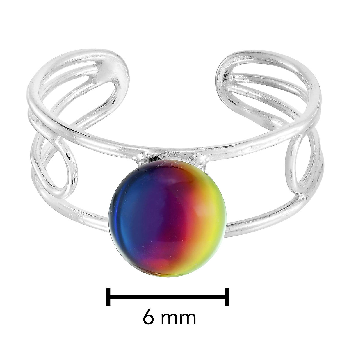 AeraVida Illusion 6mm Magic Glass Ball Sterling Silver Toe or Pinky Ring | Adjustable Rainbow Inspired Accessory for Women | Colorful Anniversary Jewelry Gift