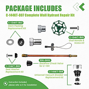Replace for Prier C-144KT-807 Anti-Siphon Freezeless Faucet Repair Kit C-144KT-807 C-144 Series Complete Repair Kit fit for C-144/244 Series Wall Hydrant