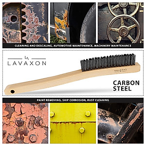 Lavaxon Wire Brush Set-Heavy Duty Stainless & Carbon Steel Bristles with Wood Handle Grip for Rust, Wielding Slag, Dirt & Paint Scrubbing with Deep Cleaning – 14 Inches (Pack of 2)